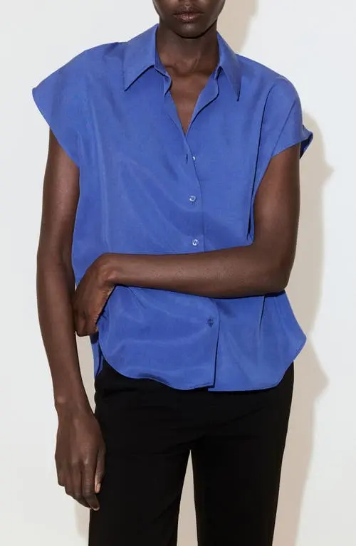 Mango Dolman Short Sleeve Button-up Shirt - Blue