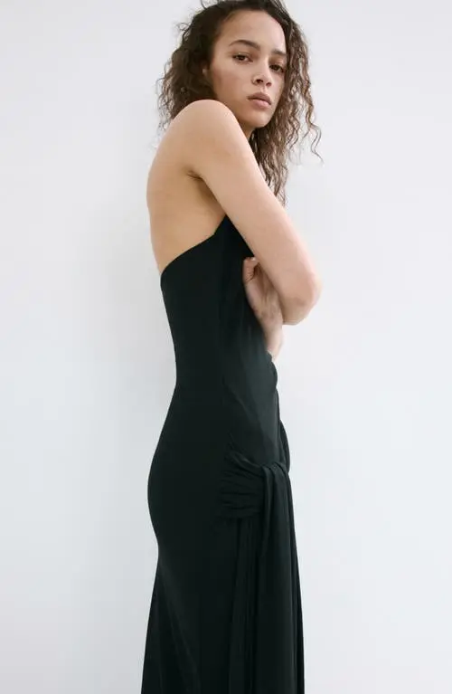 Mango Side Drape Halter Maxi Dress