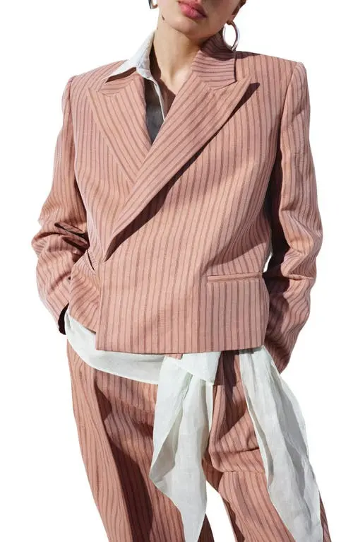 Mango Striped Linen Blend Cropped Blazer - Pink