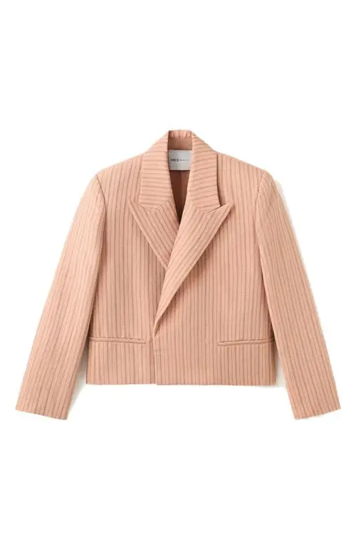 Mango Striped Linen Blend Cropped Blazer