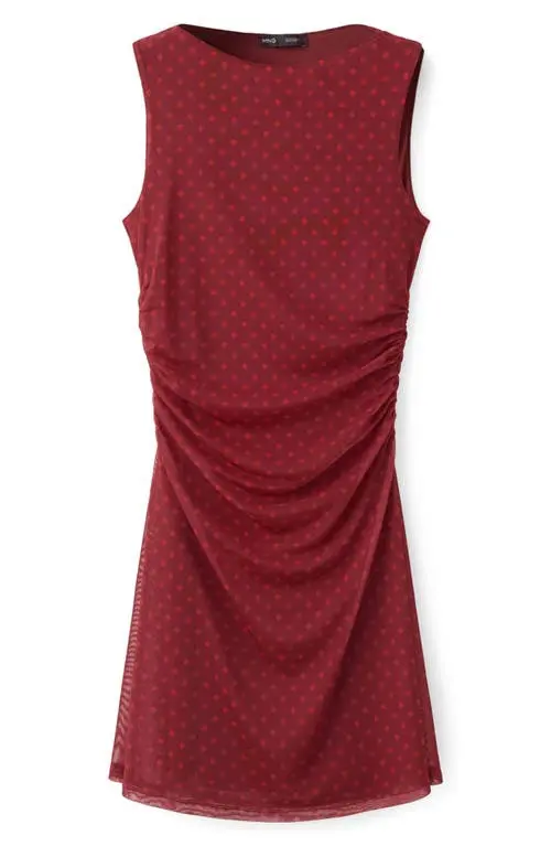 Mango Dot Print Ruched Sleeveless Tulle Minidress