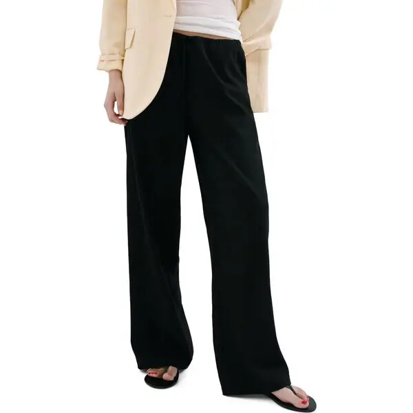 Mango Drawstring Straight Leg Pants - Black