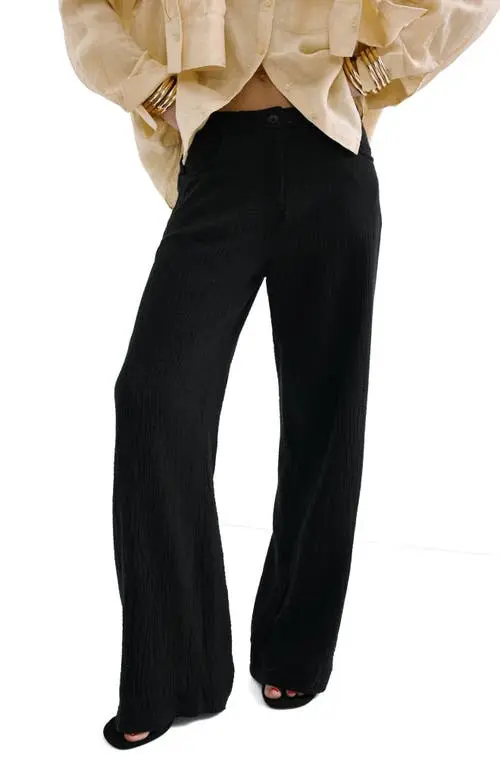 Mango Cotton Double Gauze Straight Leg Pants - Black