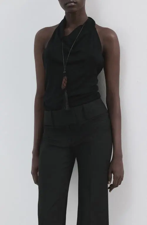 Mango Knit Halter Neck Open Back Top - Black
