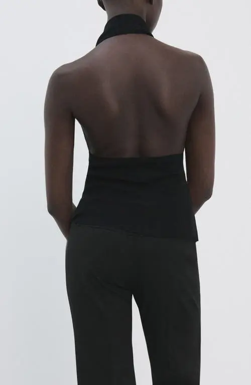 Mango Knit Halter Neck Open Back Top - Black