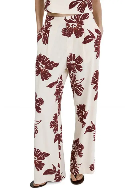 Mango Pleated Print Straight Leg Pants