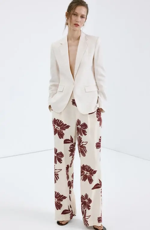 Mango Pleated Print Straight Leg Pants