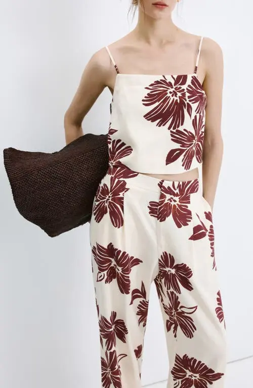 Mango Pleated Print Straight Leg Pants