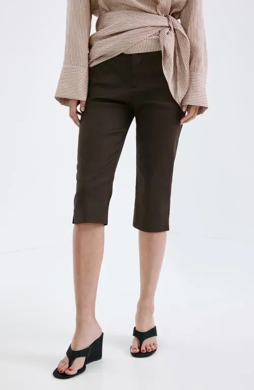 Mango Stretch Linen & Cotton Capri Pants - Chocolate