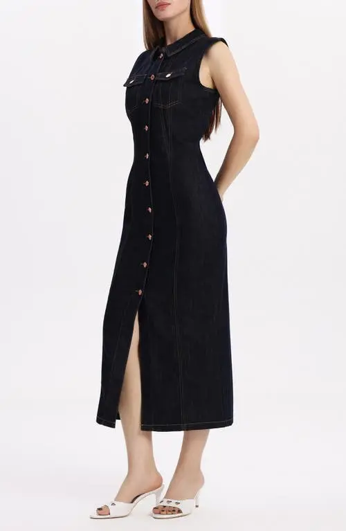 BAYEAS Julia Belted Sleeveless Denim Midi Dress