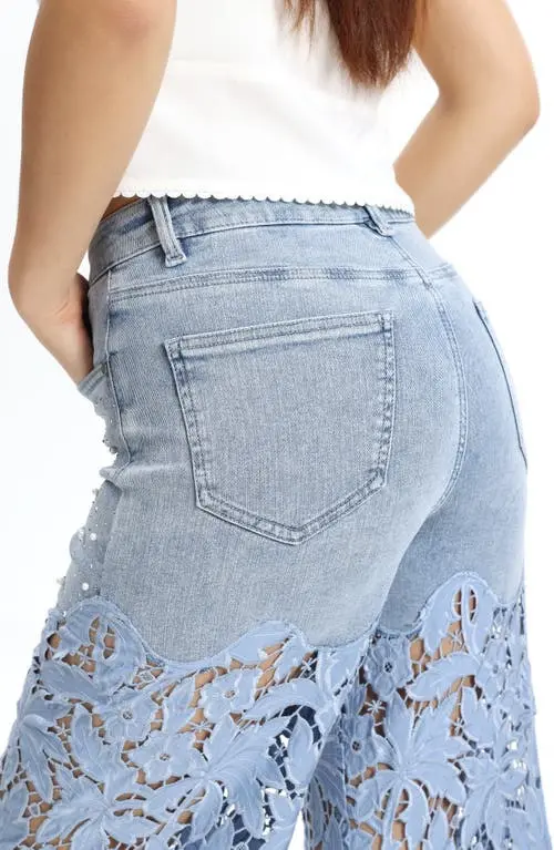 BAYEAS Embellished Eyelet High Waist Wide Leg Jeans - Clearstrand