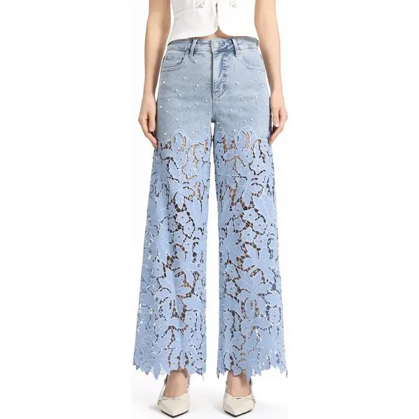 BAYEAS Embellished Eyelet High Waist Wide Leg Jeans - Clearstrand