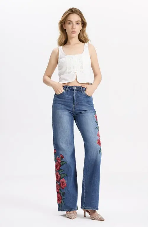 BAYEAS Embroidered High Waist Straight Leg Jeans