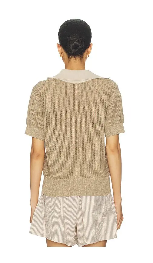 Varley Ribbed Knit Polo Top - Brown