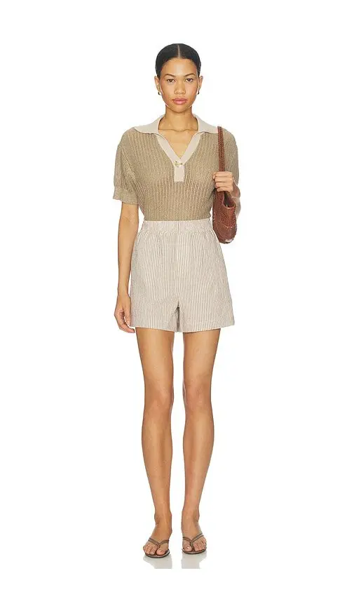 Varley Ribbed Knit Polo Top - Brown