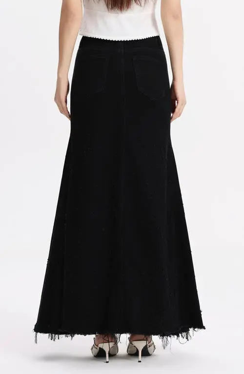 BAYEAS Fringe Denim Midi Skirt