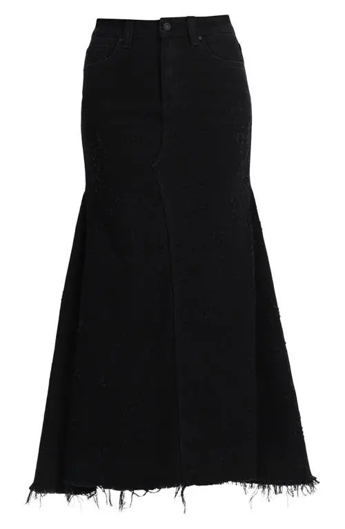 BAYEAS Fringe Denim Midi Skirt