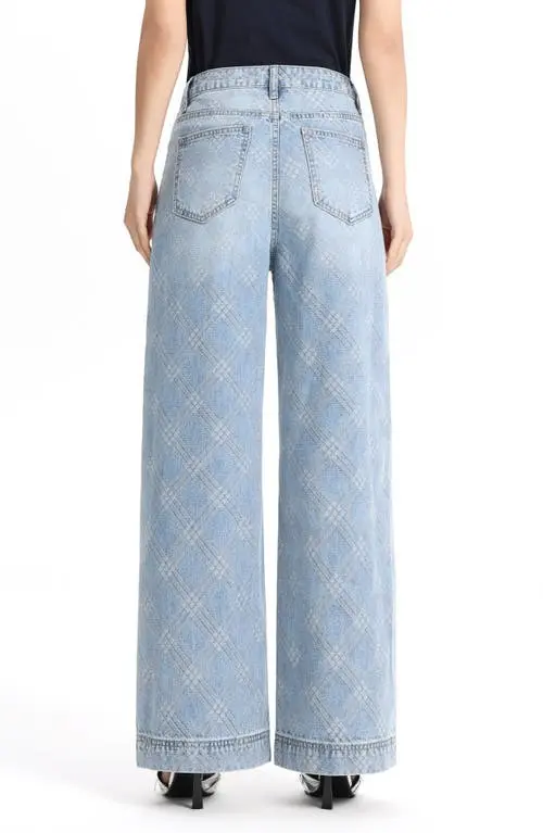 BAYEAS Embellished Textured Plaid High Waist Wide Leg Jeans
