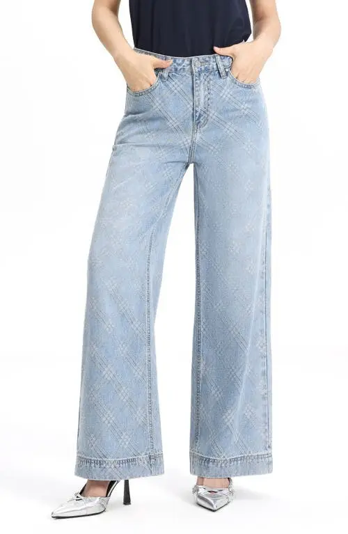 BAYEAS Embellished Textured Plaid High Waist Wide Leg Jeans