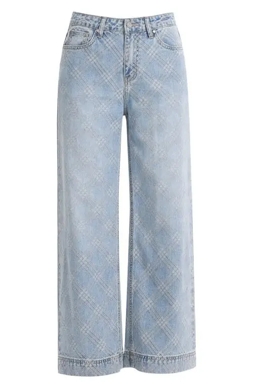 BAYEAS Embellished Textured Plaid High Waist Wide Leg Jeans