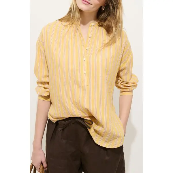 ALEX MILL Striped Popover Blouse - Yellow
