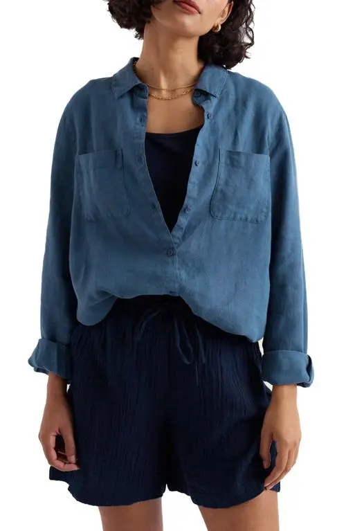 SEASALT CORNWALL Hazel Branch Linen Button-up Shirt - Dusk