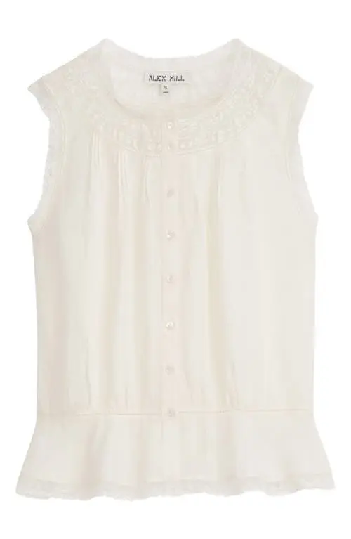 ALEX MILL Sleeveless Lace Trim Button-up Top