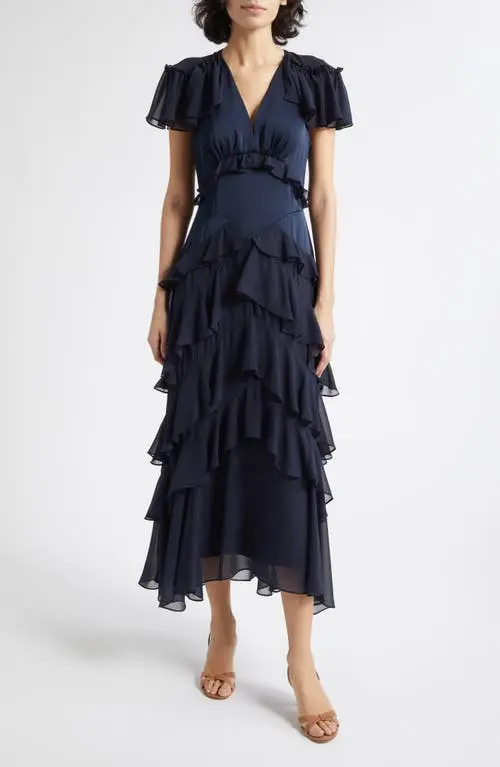 Cinq À Sept Tatum Ruffle Maxi Dress - Navy
