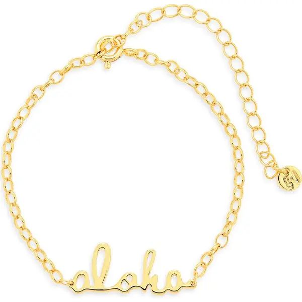 KIARA BY KI-ELE Sterling Silver "aloha" Charm Chain Bracelet - Gold