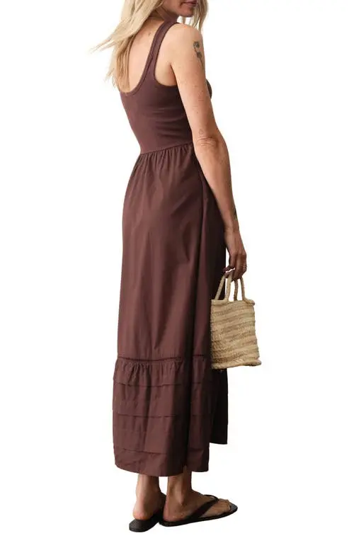 Marine Layer Lexi Rib & Poplin Sleeveless Midi Dress - Chocolate