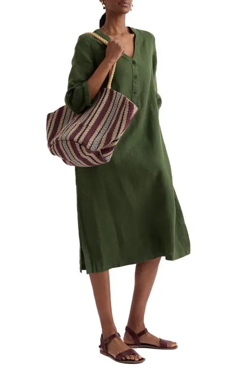 SEASALT CORNWALL Dew Drop Long Sleeve Linen Midi Dress - Hosta