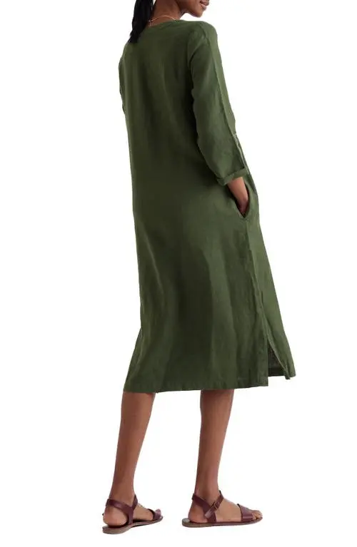 SEASALT CORNWALL Dew Drop Long Sleeve Linen Midi Dress