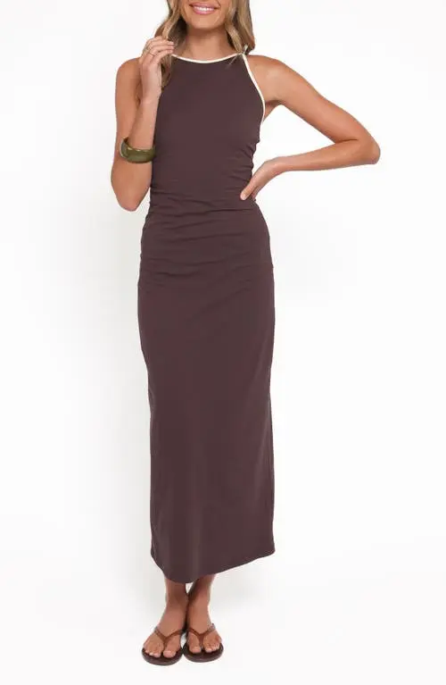 PETAL & PUP Fiona Contrast Trim Stretch Cotton Maxi Dress - Espresso