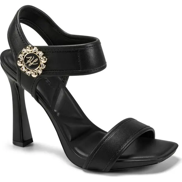 Karl Lagerfeld Paris Celida Embellished Ankle Strap Sandal - Black