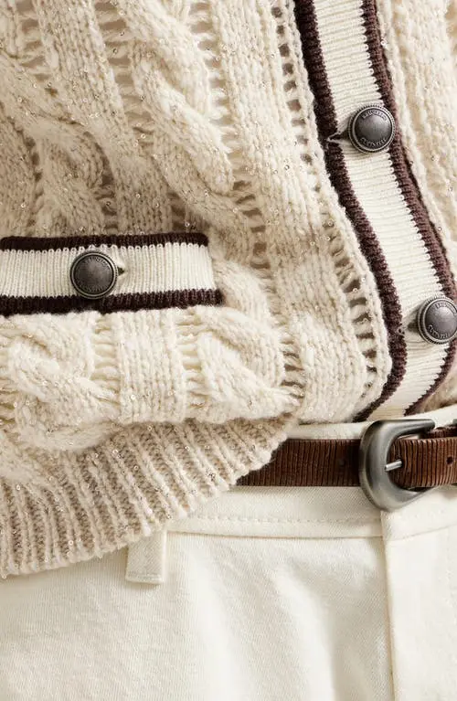 Brunello Cucinelli Soft Virgin Wool And Cashmere Diamond Yarn Cable Knit Cardigan - Cream
