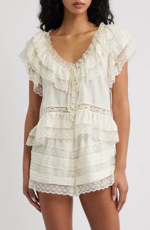 LoveShackFancy Persine Lace Trim Silk Top - Ivory