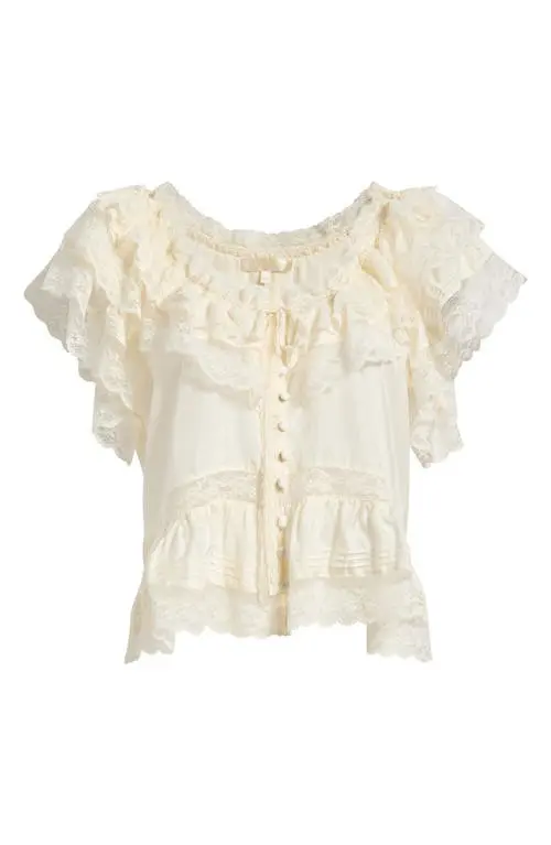 LoveShackFancy Persine Lace Trim Silk Top