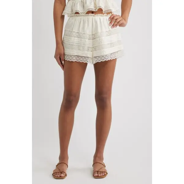 LoveShackFancy Emanuela Silk & Lace Shorts - Ivory