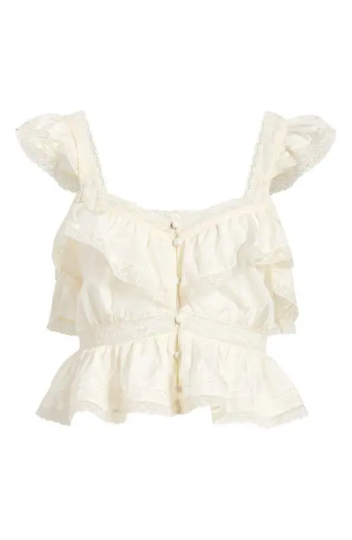 LoveShackFancy Linata Silk Top With Lace Trim