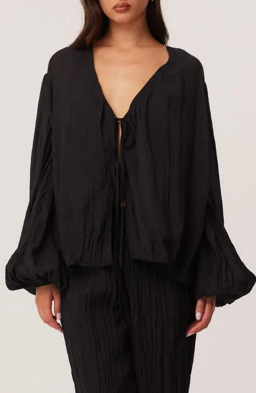 SNDYS. Brandi Oversize Crinkle Tie Front Top - Black