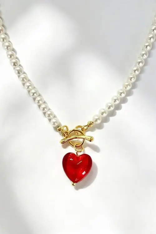 CLASSICHARMS Valentina Murano Glass Heart Pendant Pearl Necklace