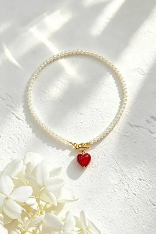 CLASSICHARMS Valentina Murano Glass Heart Pendant Pearl Necklace