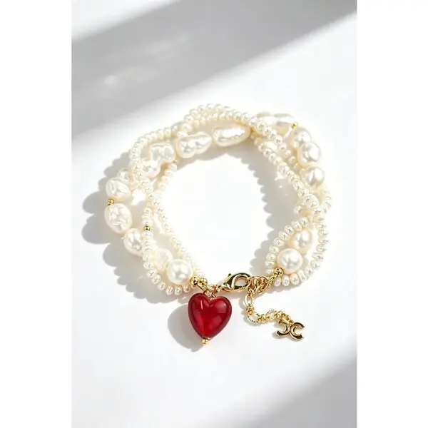 CLASSICHARMS Valentina Murano Glass Heart Pearl Bracelet - Red