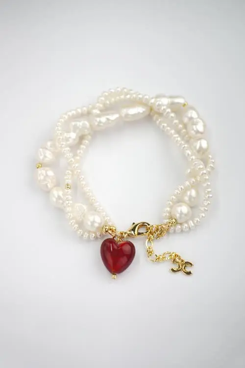 CLASSICHARMS Valentina Murano Glass Heart Pearl Bracelet