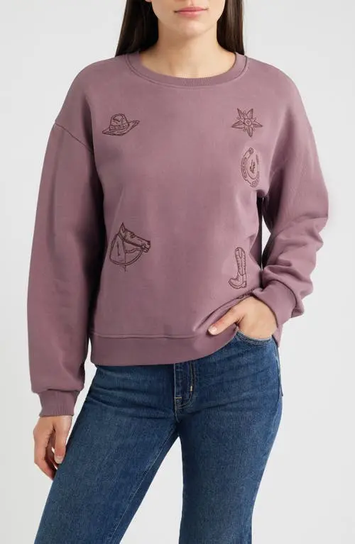 Pendleton Embroidered Cotton French Terry Crewneck Sweatshirt - Berry