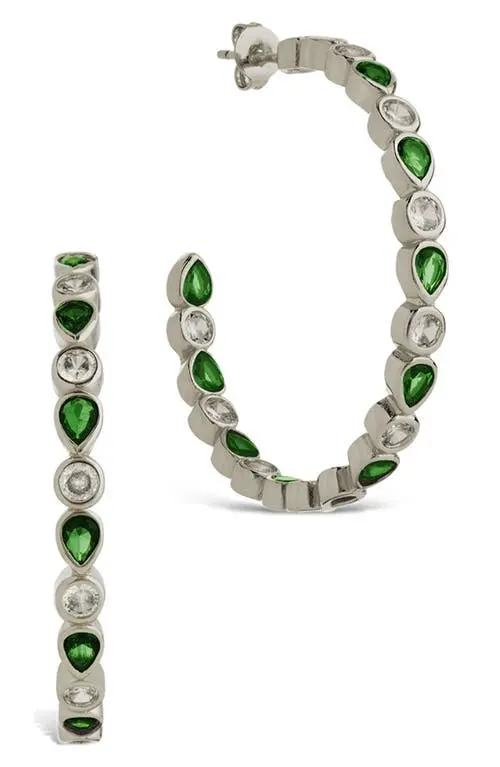 Sterling Forever Bezel Mixed Cubic Zirconia Inside Out Hoop Earrings - Silver