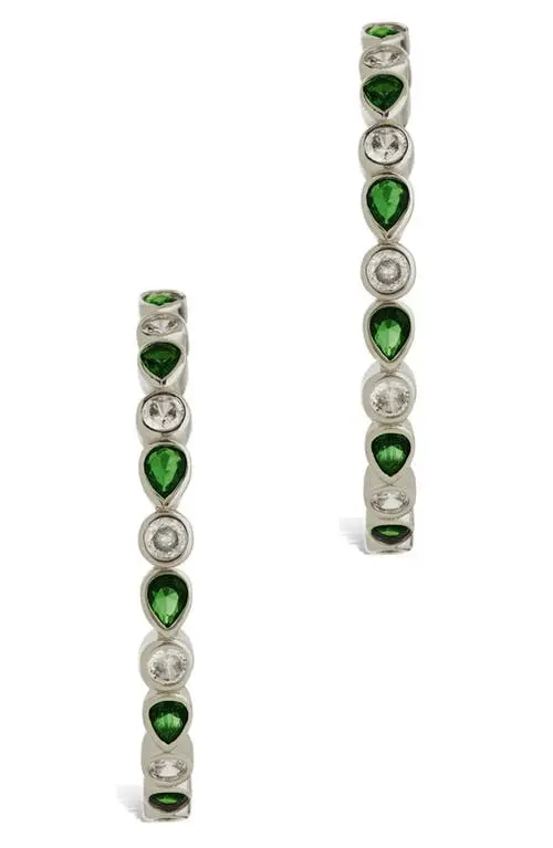 Sterling Forever Bezel Mixed Cubic Zirconia Inside Out Hoop Earrings - Silver