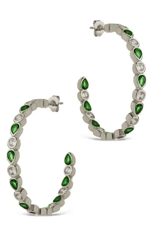 Sterling Forever Bezel Mixed Cubic Zirconia Inside Out Hoop Earrings - Silver