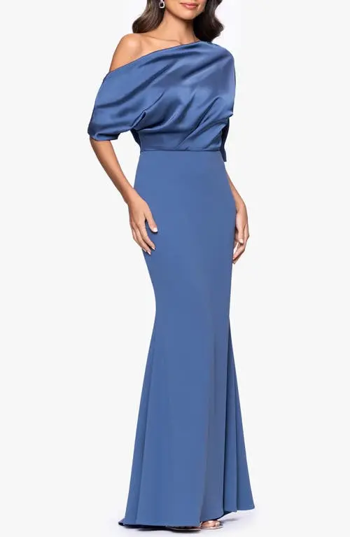 Betsy & Adam Scuba Crepe Satin One-shoulder Gown