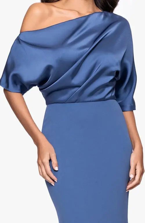 Betsy & Adam Scuba Crepe Satin One-shoulder Gown